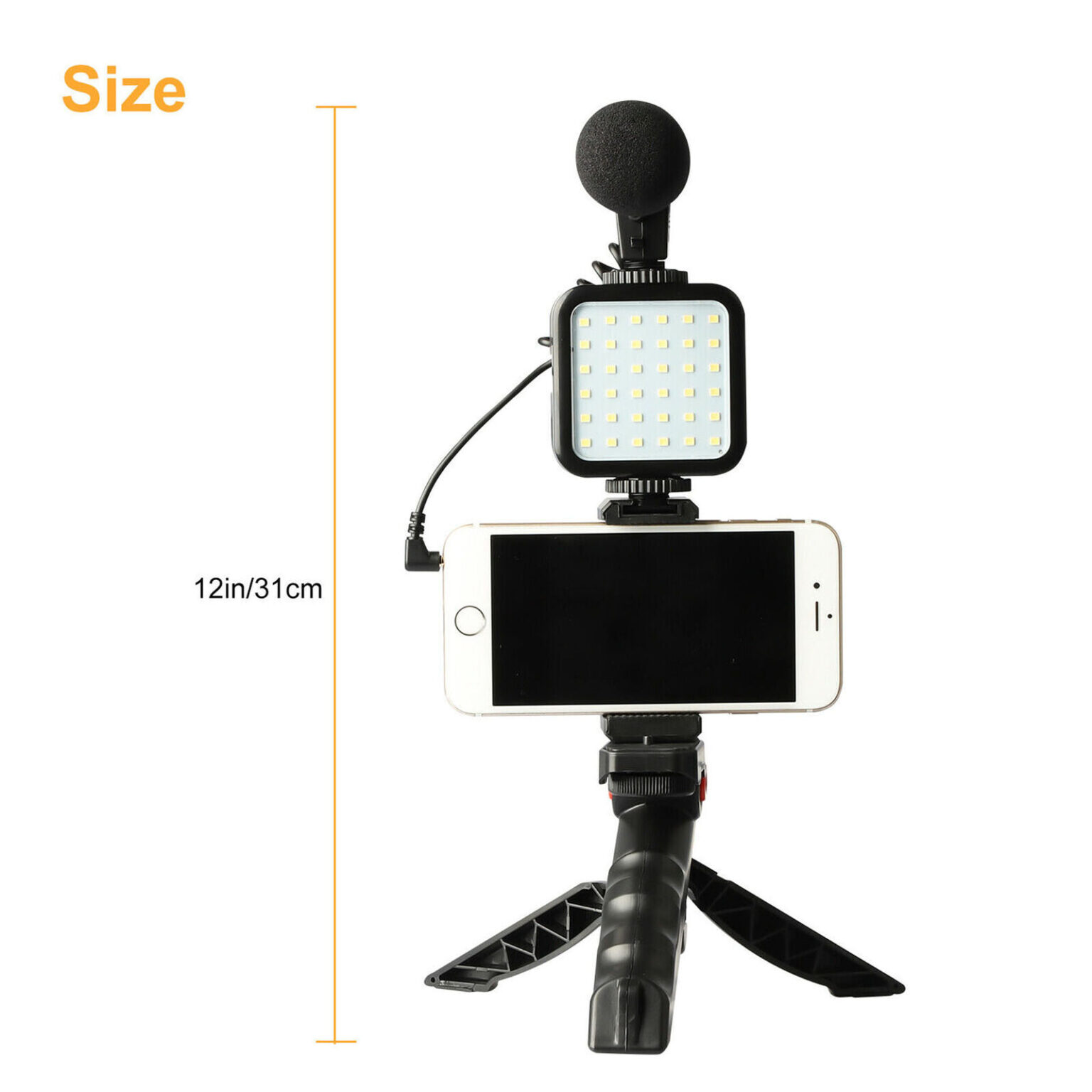 Kit mini tripode de mano con micrófono, luz led y mando a distancia ...